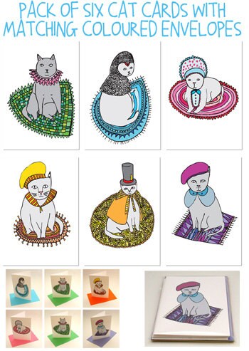 Pack of Six Greeting Cards Fashion Cats | Etsy