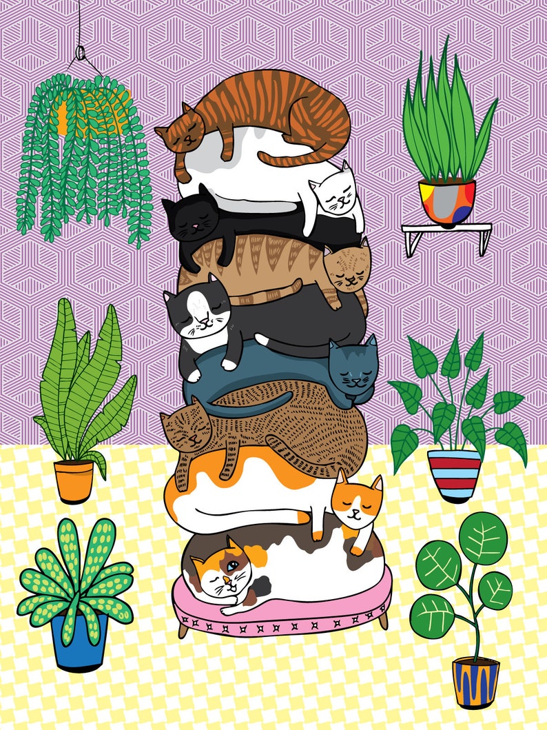 Art Print Cat Stack 300mm x 400mm / 12 x 16 Wall | Etsy
