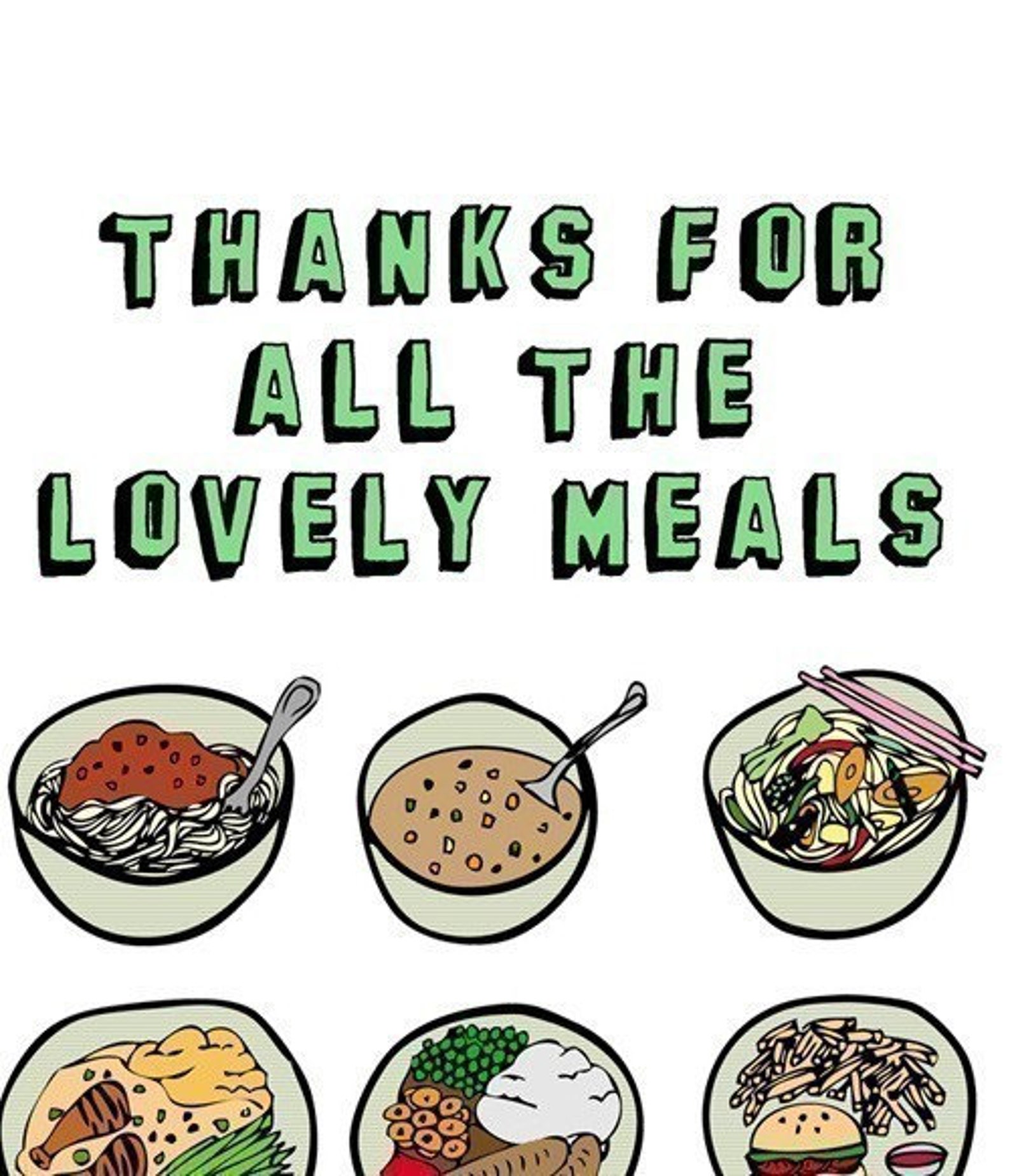 Thank You Card Thanks for All the Lovely Meals - Etsy