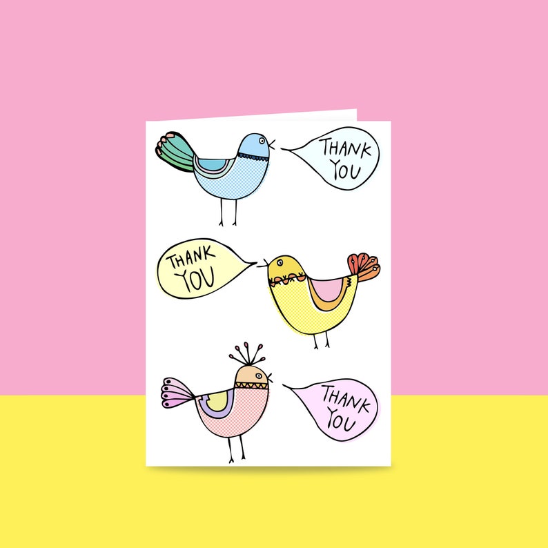 Thank You Card Birds - Etsy