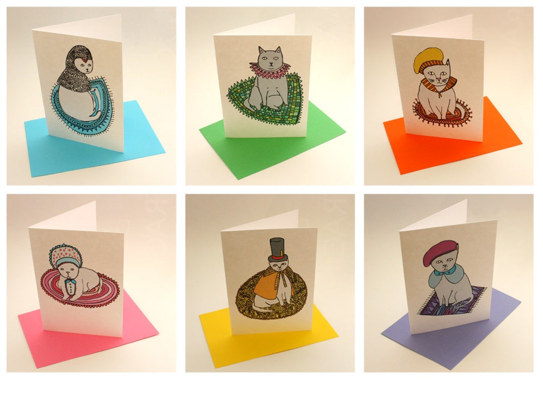 Pack of Six Greeting Cards Fashion Cats - Etsy