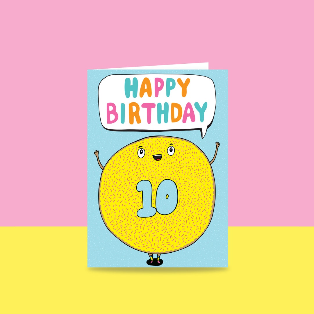 Kids 10th Birthday Card Birthday Donut Tenth Birthday Card Etsy