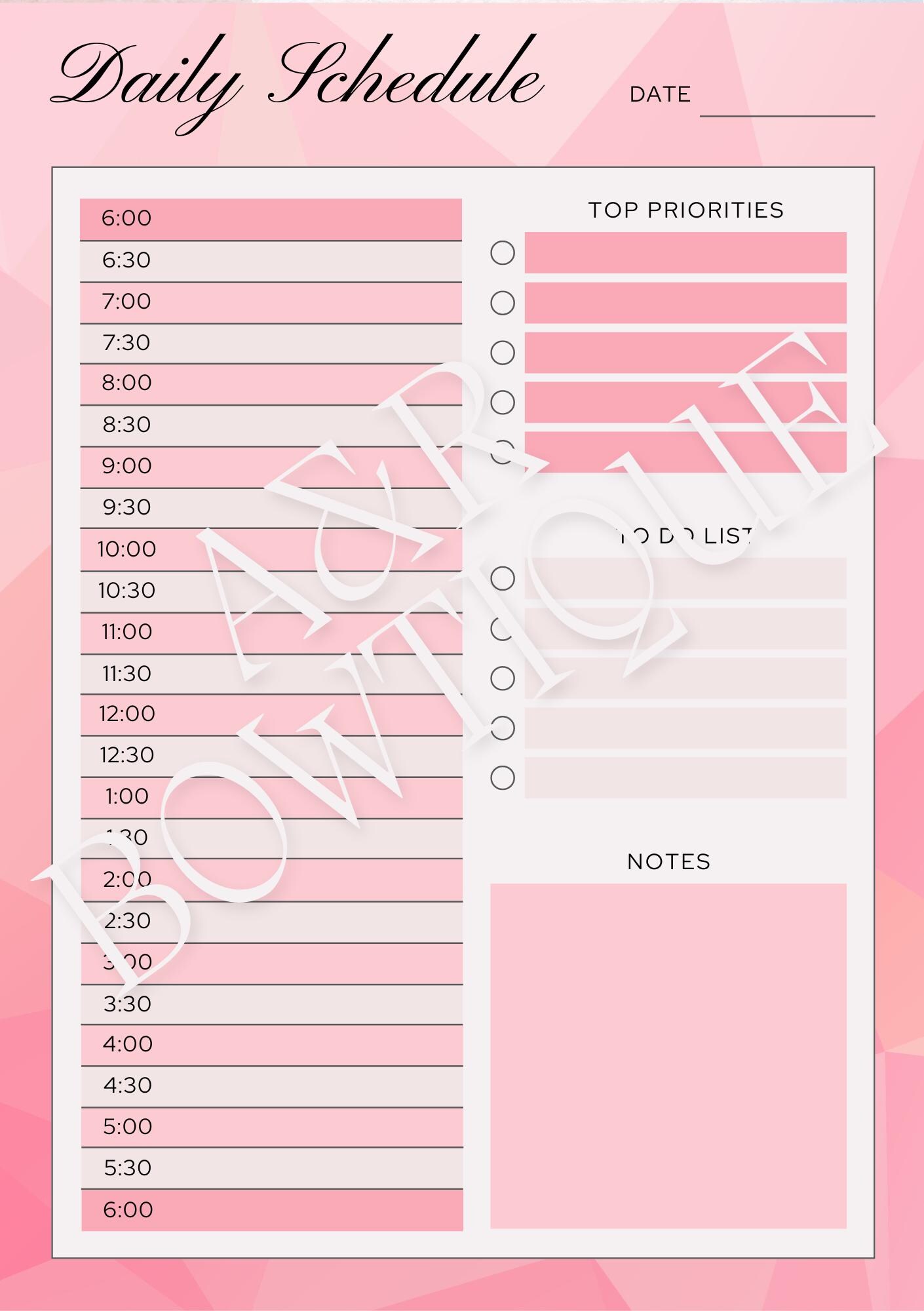 Printable Daily Schedule Template -5 Colors - Etsy
