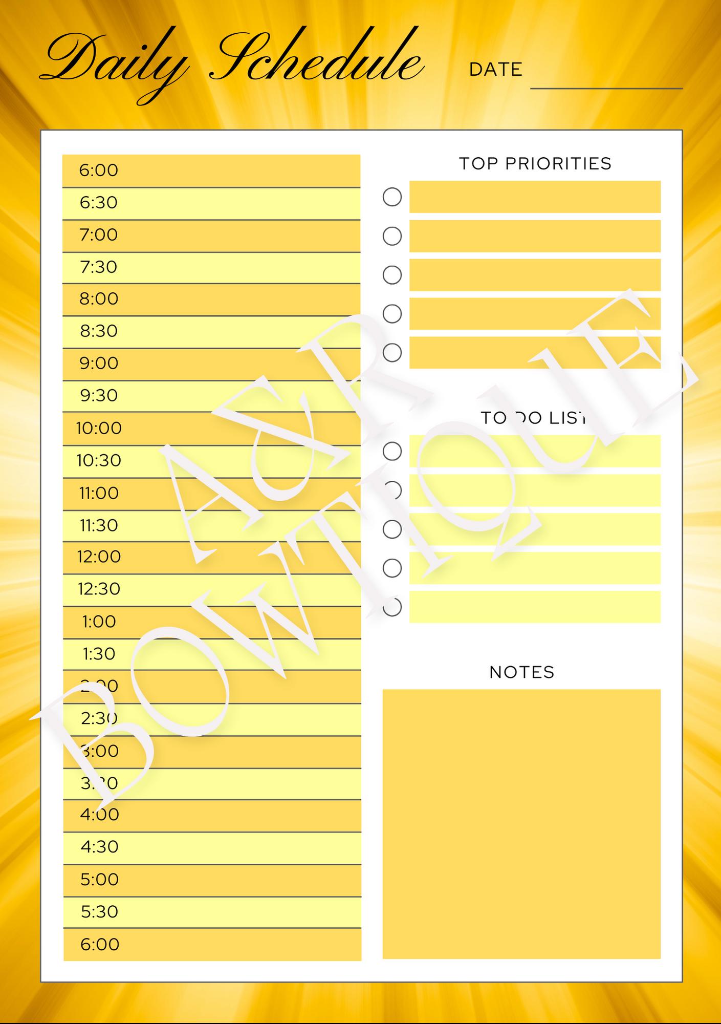 Printable Daily Schedule Template -5 Colors - Etsy