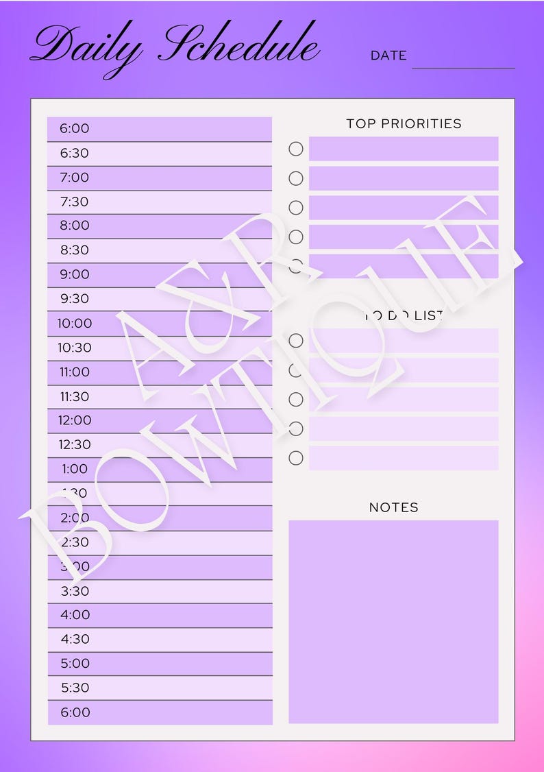 Printable Daily Schedule Template -5 Colors - Etsy