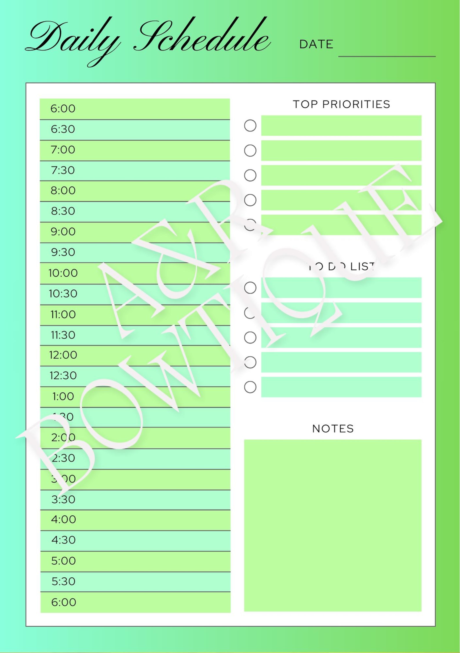 Printable Daily Schedule Template -5 Colors - Etsy