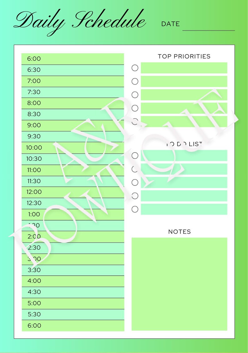 Printable Daily Schedule Template -5 Colors - Etsy