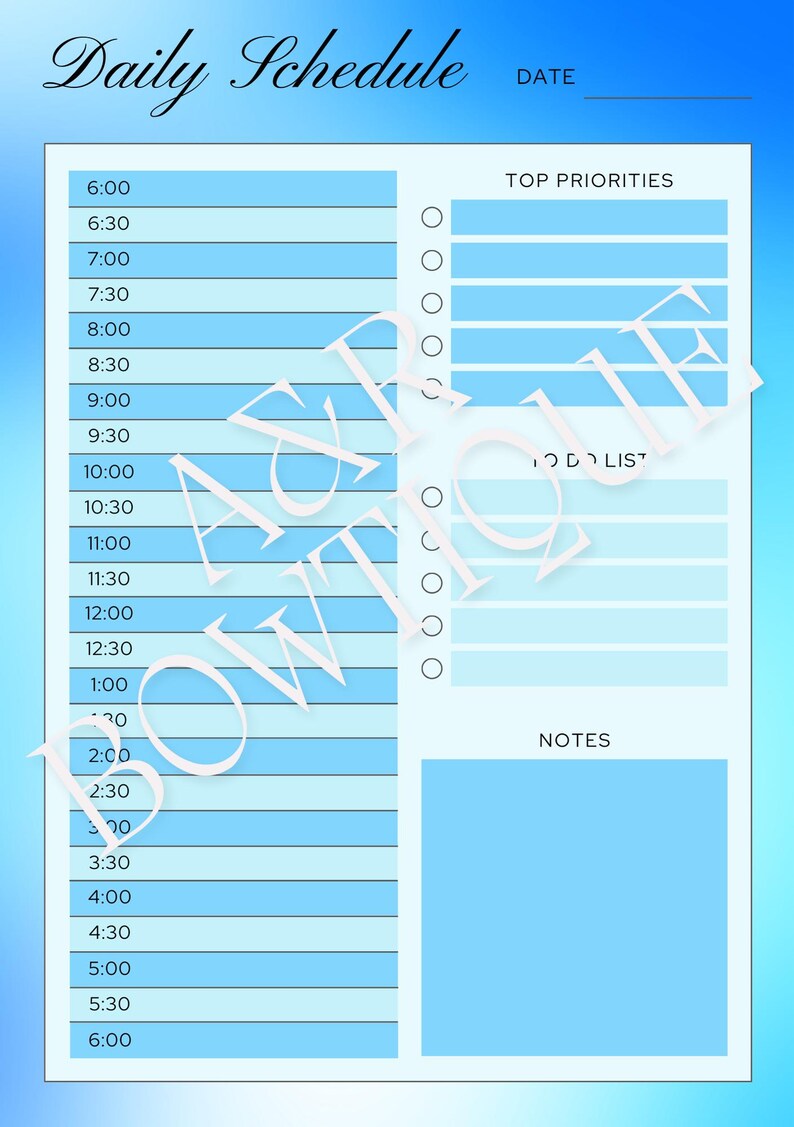 Printable Daily Schedule Template -5 Colors - Etsy