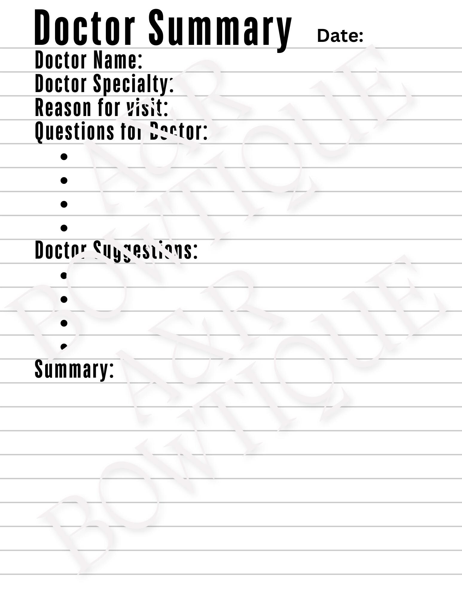 Printable Doctor Visit Summary Sheet | Medical Appointment Organizer ...
