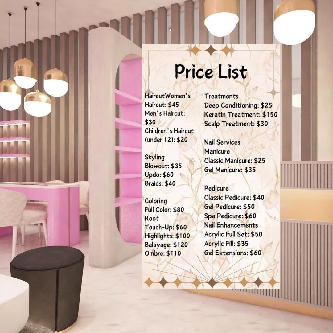 Customizable Price List Template Elegant Editable Salon Services Menu ...