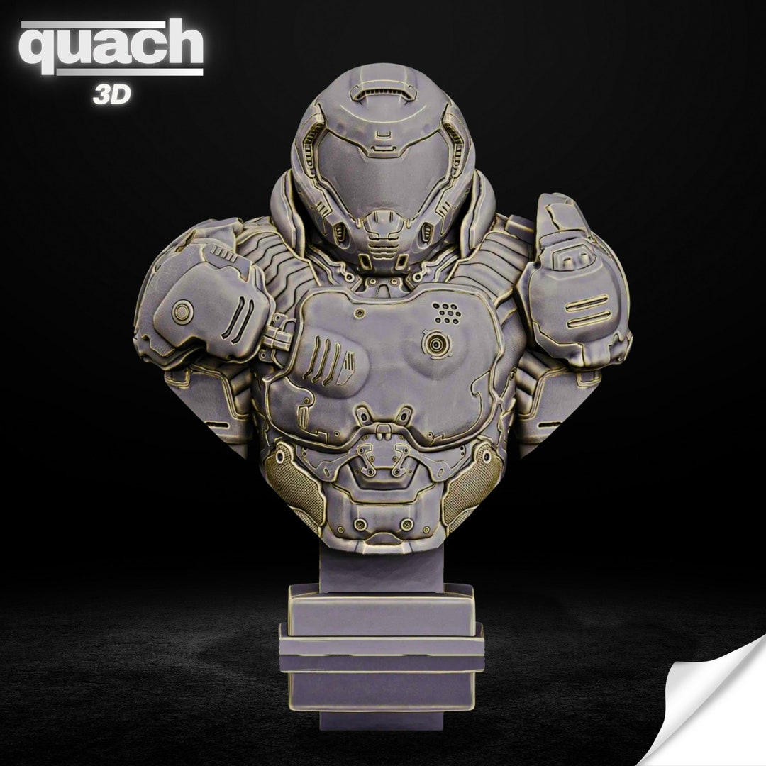 Doomguy Bust (pre Supported and Unsupported), Doom Game Stl File 3D ...