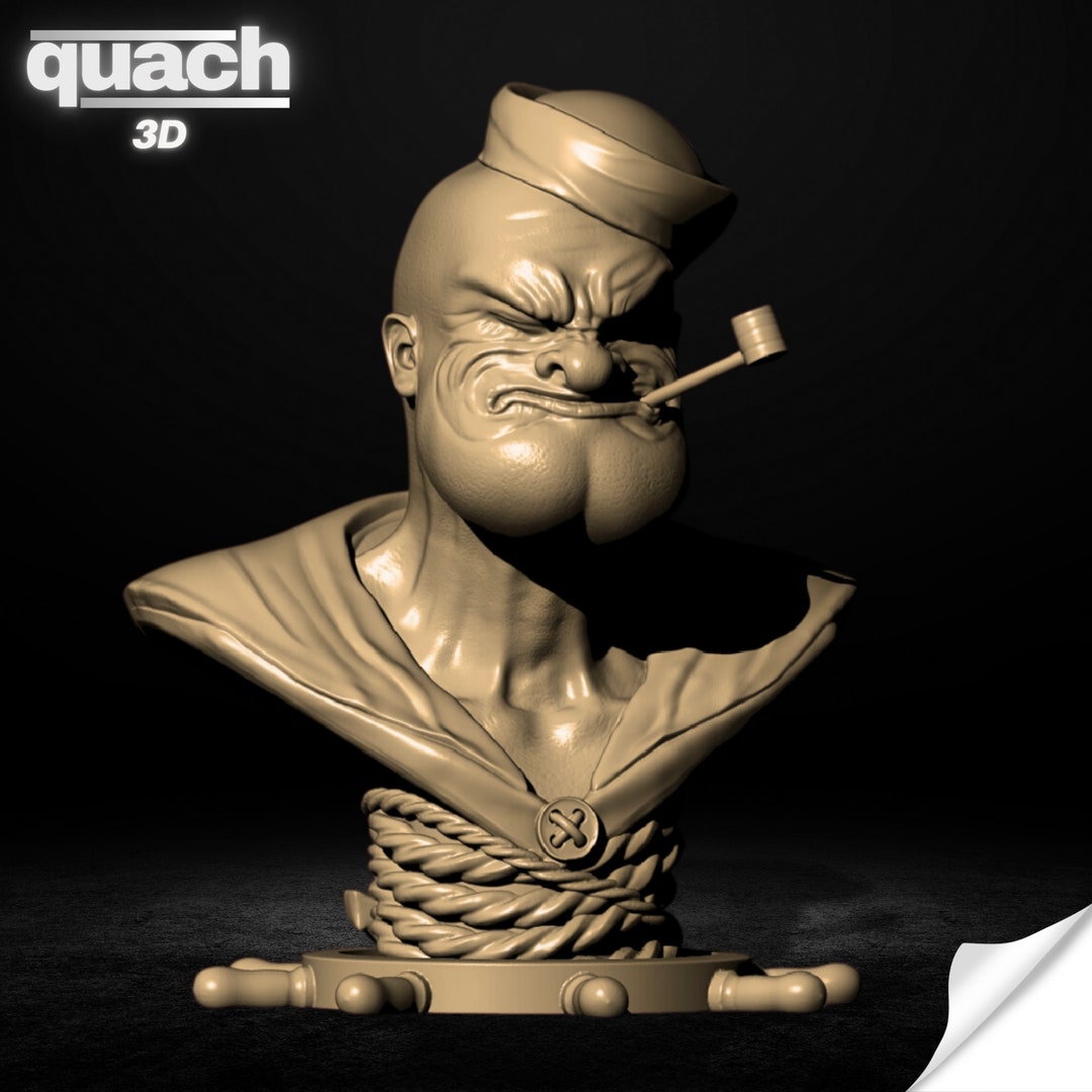 Popeye Bust, Popeye Bust Stl File 3D Printing, Popeye Bust Stl 3D Model ...