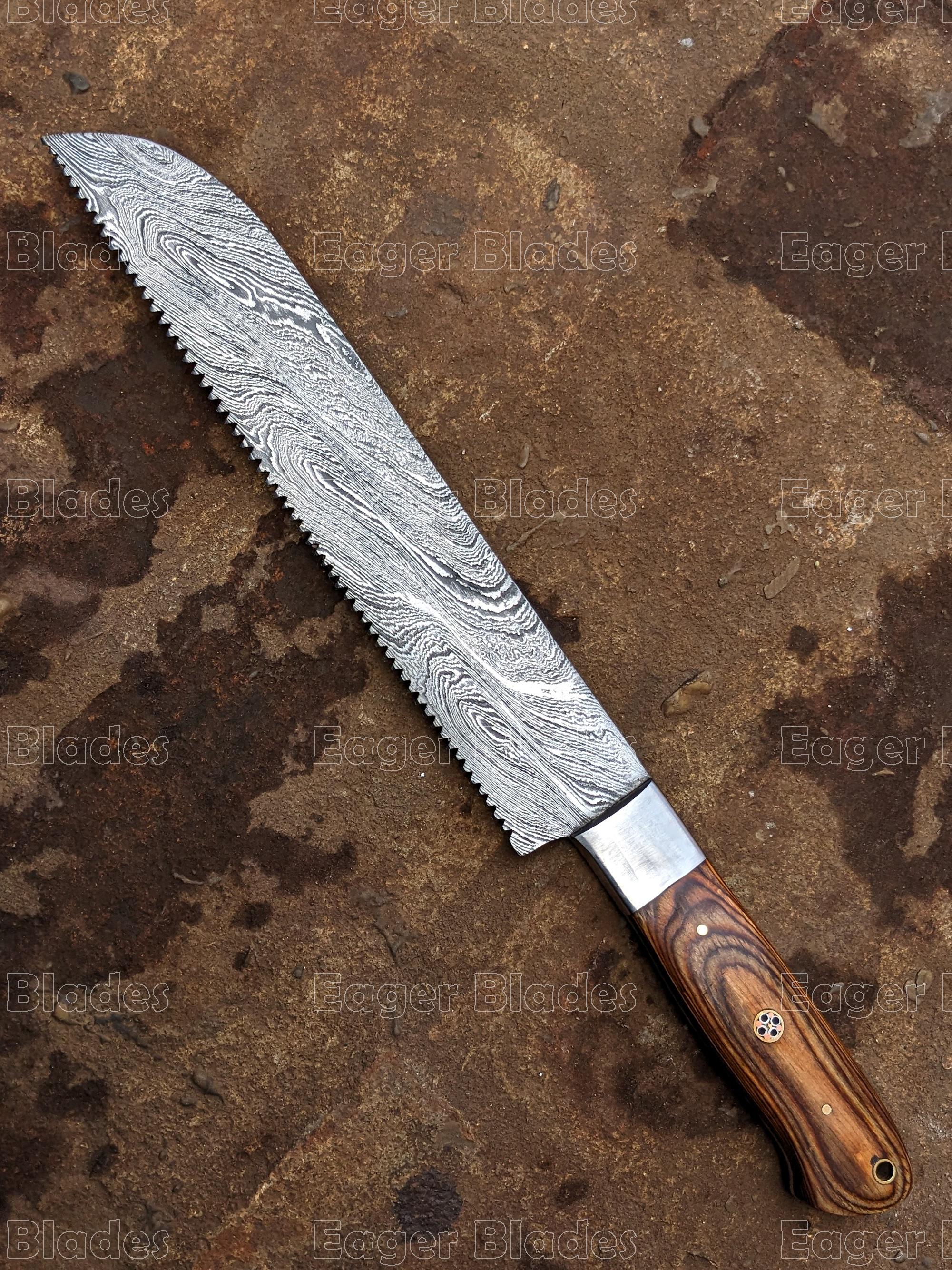 Bread Knife Damascus Steel Hand Forged Full Tang Bread Knife Kitchen ...