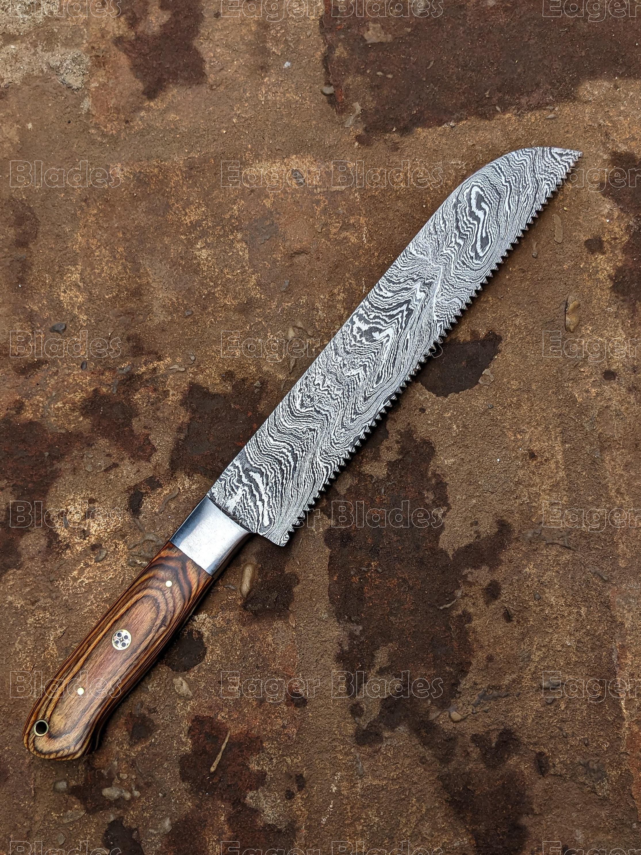 Bread Knife Damascus Steel Hand Forged Full Tang Bread Knife Kitchen ...