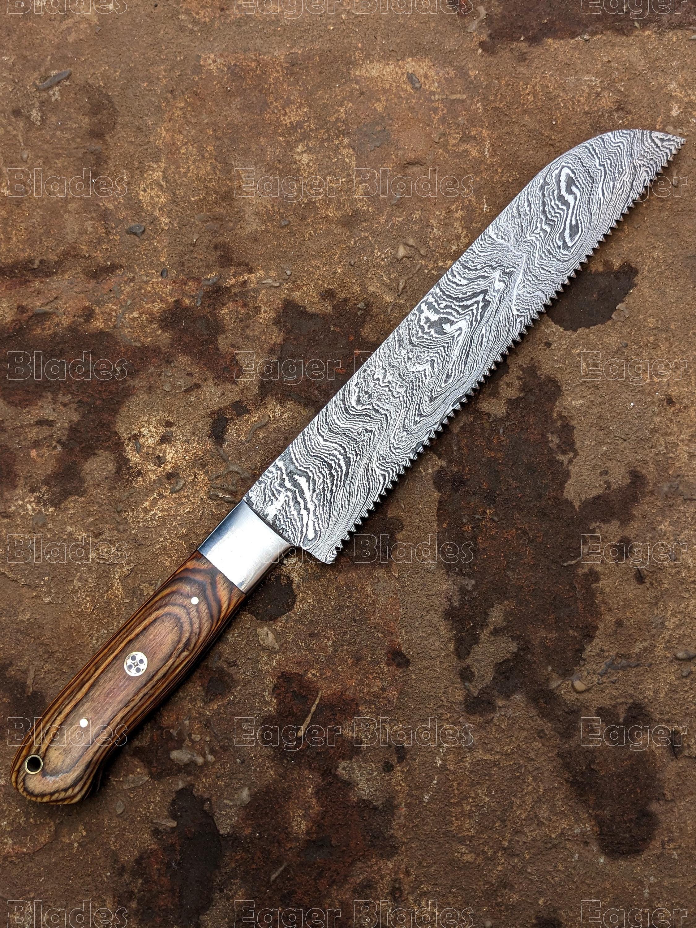 Bread Knife Damascus Steel Hand Forged Full Tang Bread Knife Kitchen ...