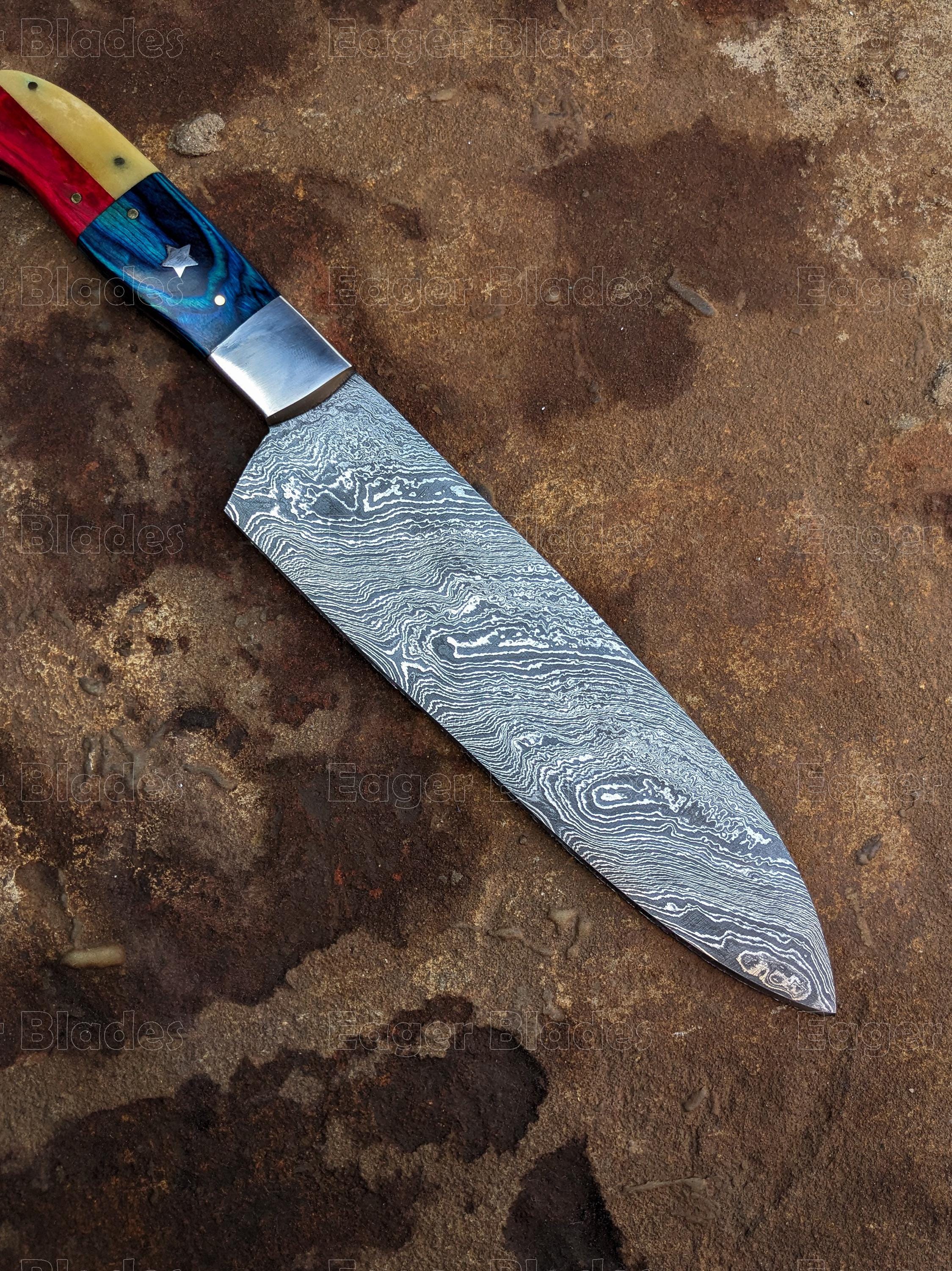 Texas Flag Handle Custom Handmade Damascus Steel Chef Knife Hand Forged ...