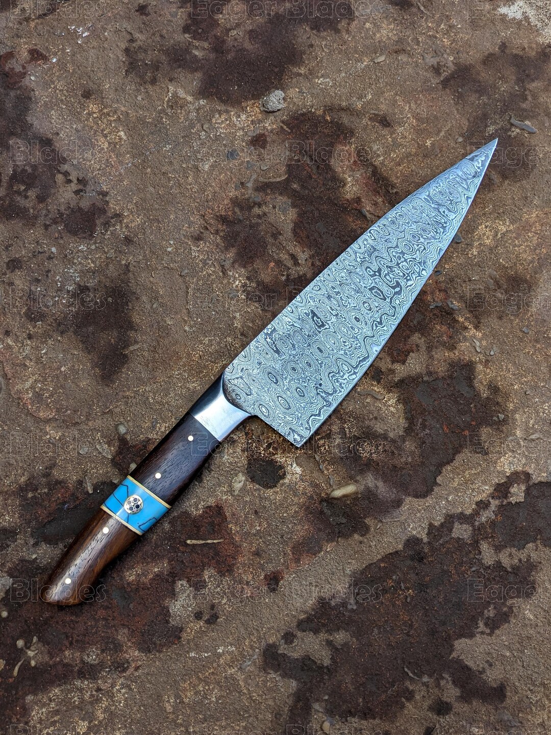 Chef Knife Damascus HAND FORGED Long Lasting Durable Edge Premium Wood ...