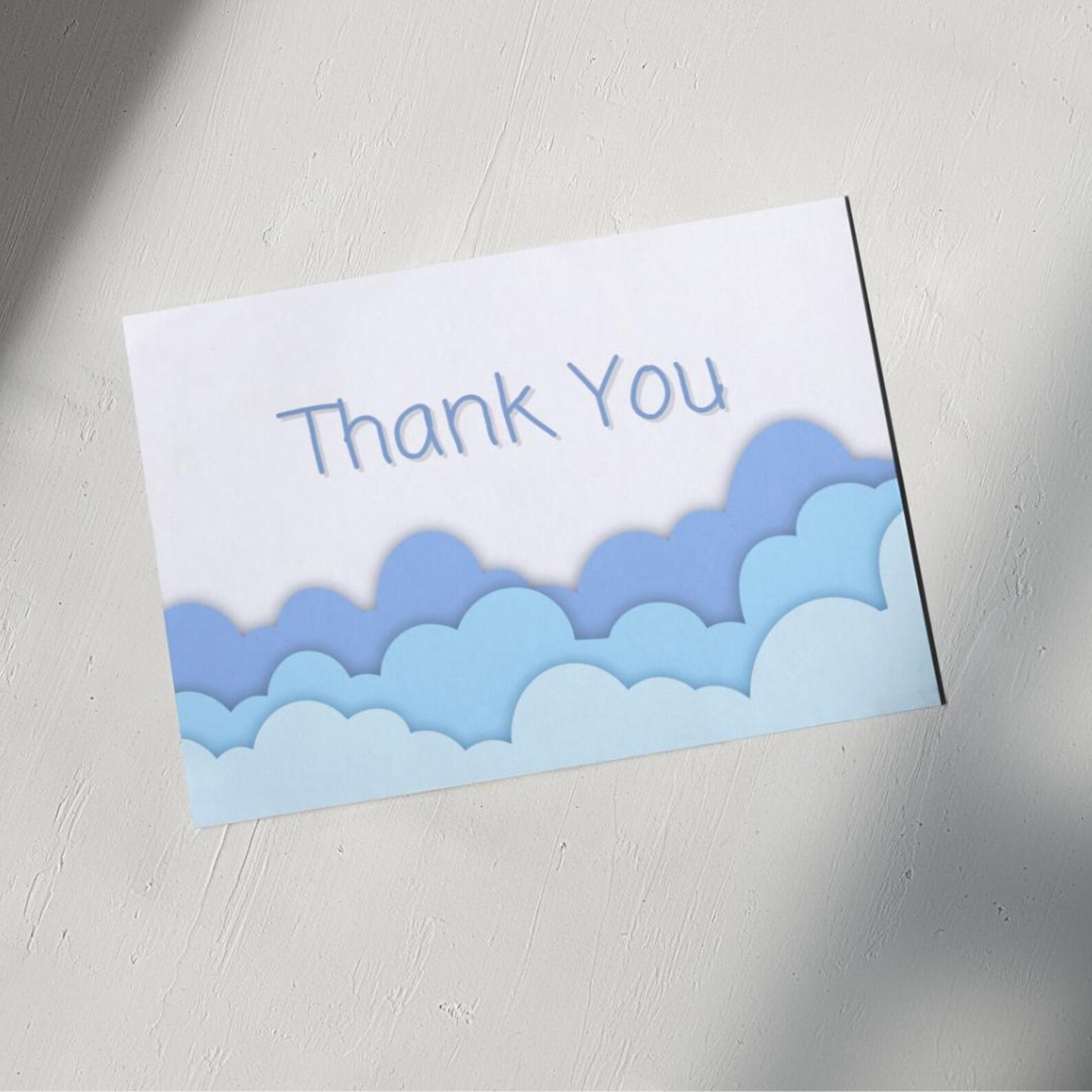 Printable Thank You Card, Blue Clouds Digital Thank You Note ...