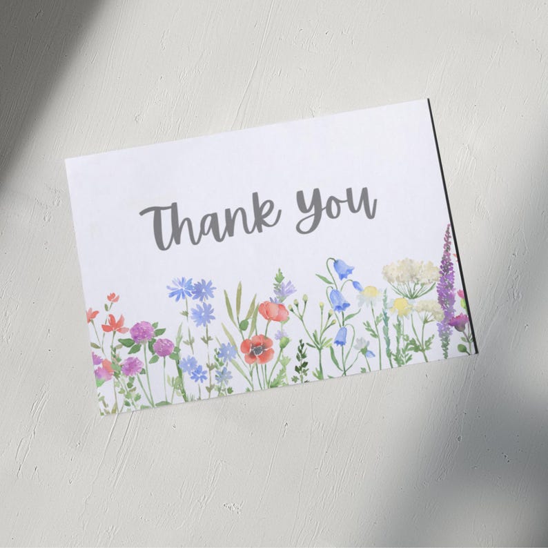 Printable Thank You Card, Wildflower Digital Thank You Note ...