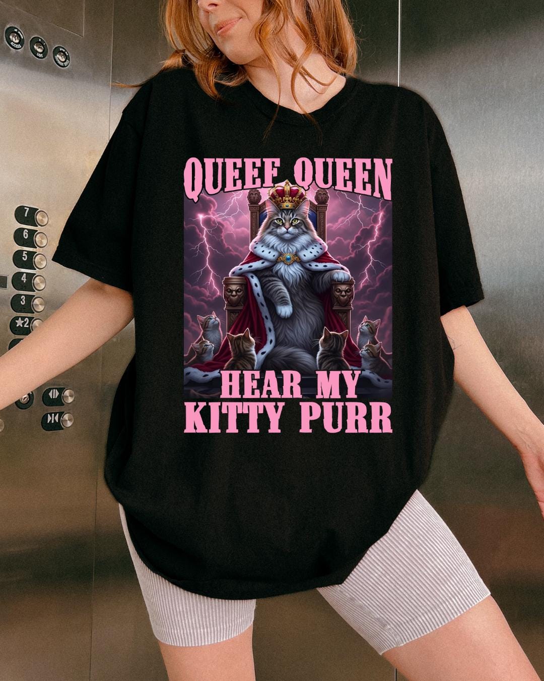 Funny Cat Queen Shirt Queef Queen Hear My Kitty Purr Graphic Tee for ...