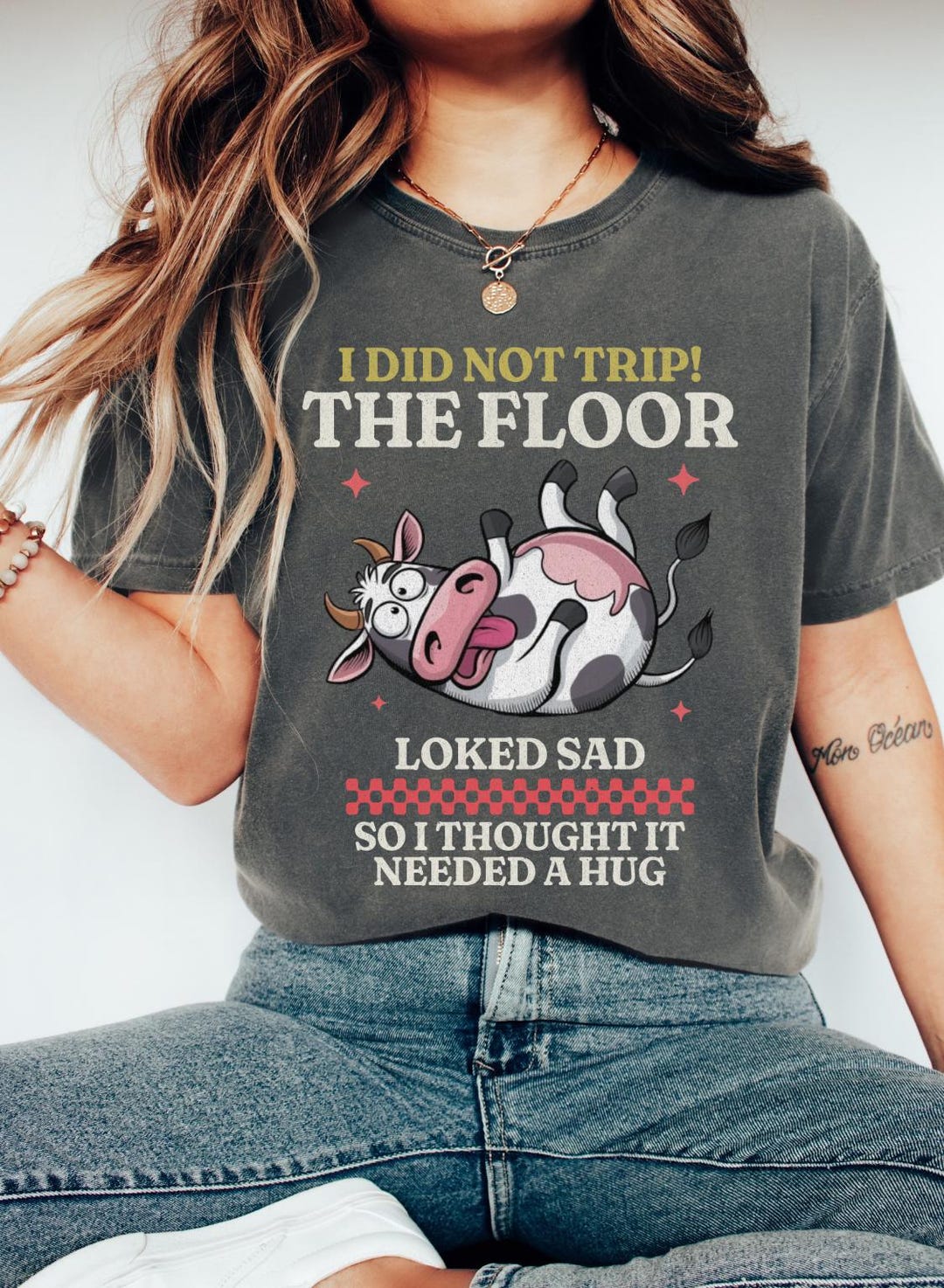 Funny Cow Farming T-shirt - I Did Not Trip the Floor Looked Sad Tee for ...