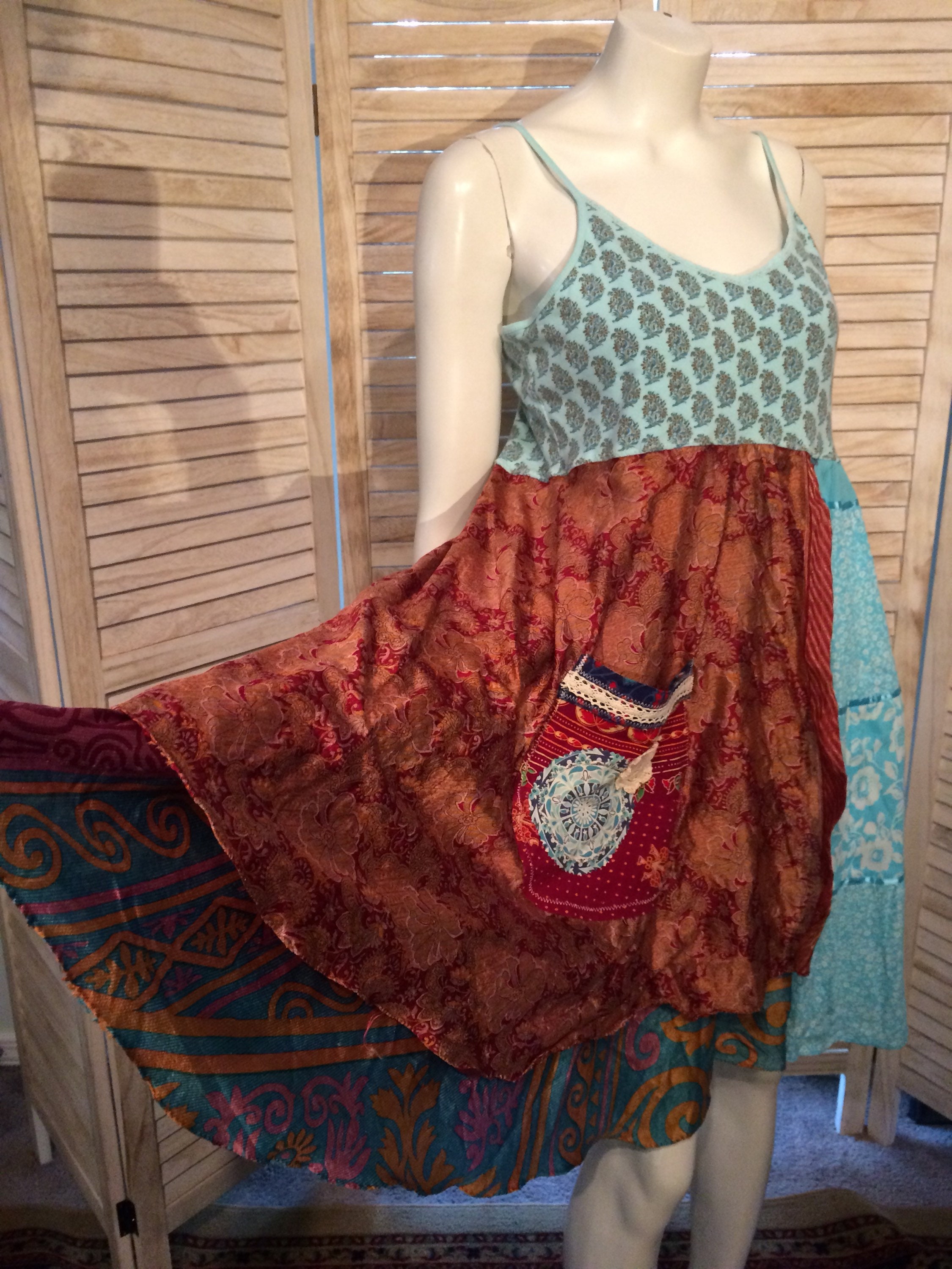 Upcycled Dress Boho Chic Sundress Upcycled Clothing Indian Sari Silk ...