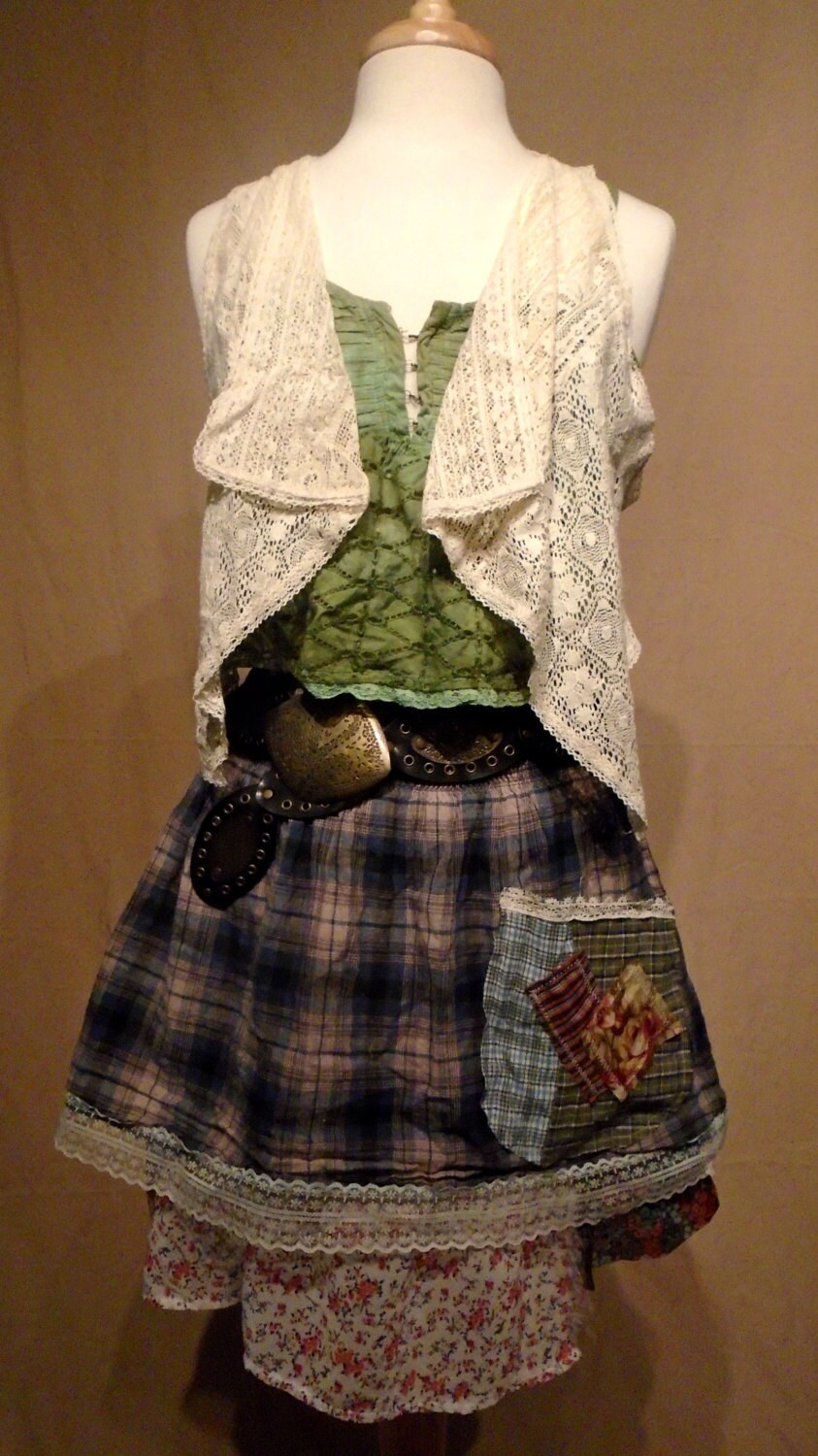 Upcycled Skirt Junk Gypsy Upcycled Clothing Plaid & Floral Eco Clothing ...