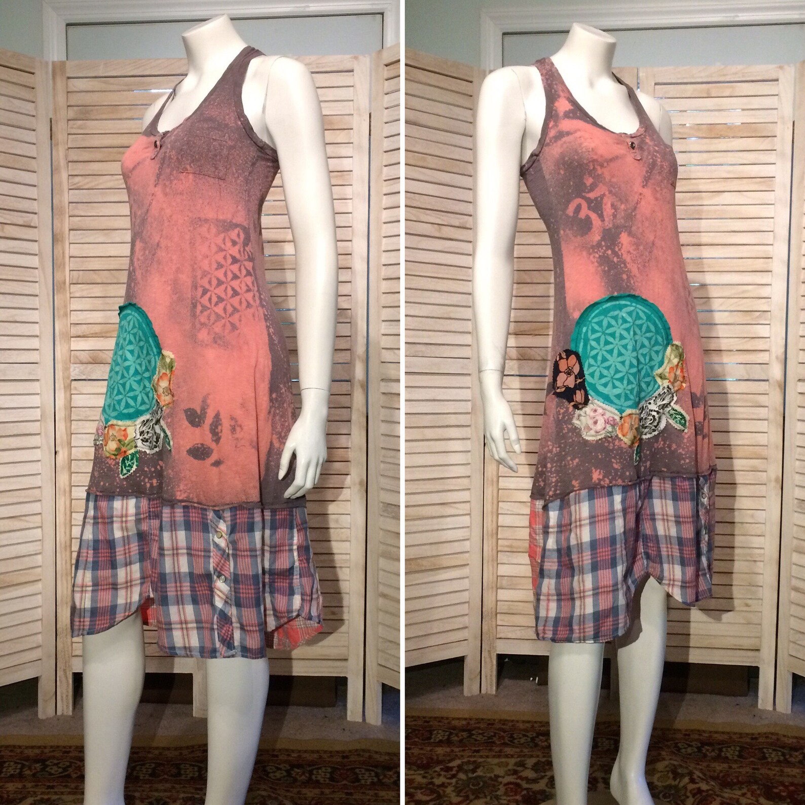 Upcycled Dress Racer Back Layering Tank Top Primitive Scrappy Junk ...