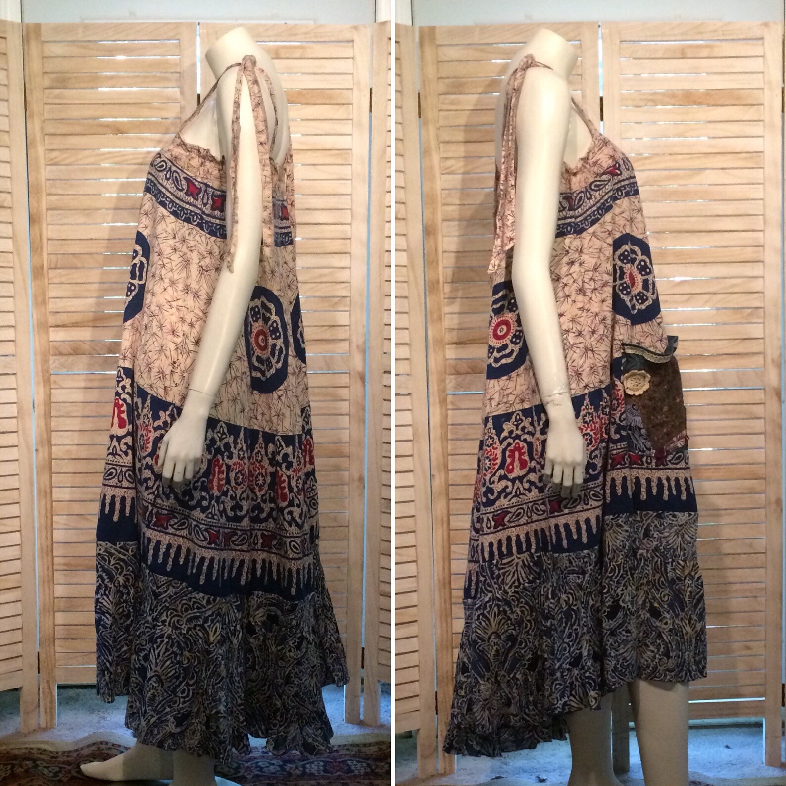 Vintage Dress Indian Block Print Tiered Maxi Sundress Upcycled Clothing ...