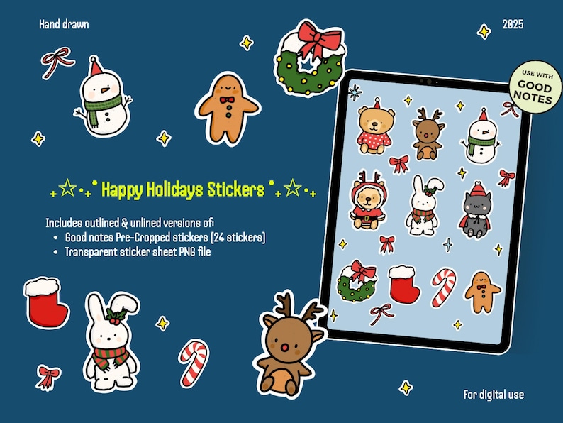 Happy Holidays Digital Sticker Set Cute Digital Stickers for Download ...