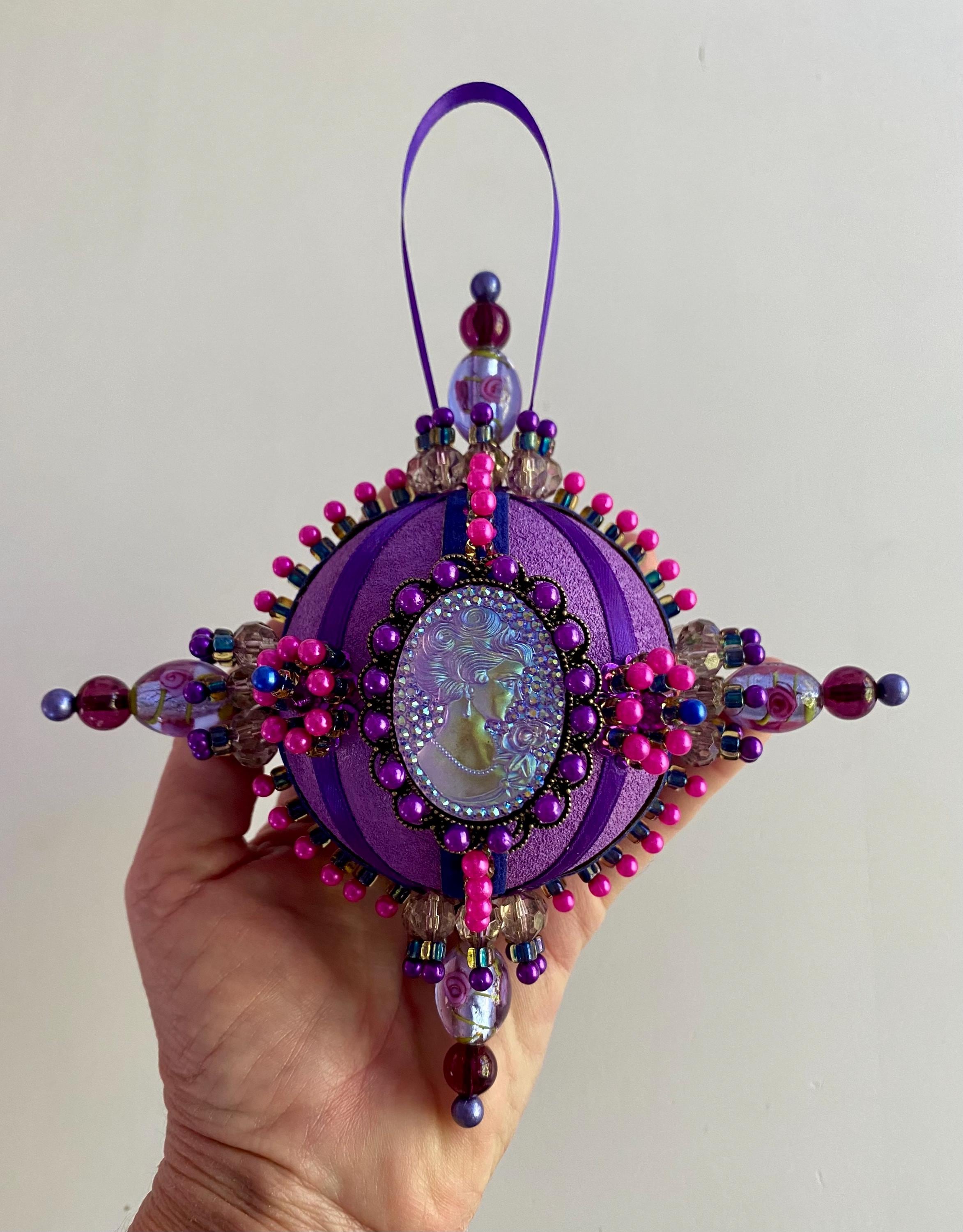 Vintage Inspired Push Pin Sequin Christmas Ornament Unique Handmade OOAK Opulent Repurposed ...