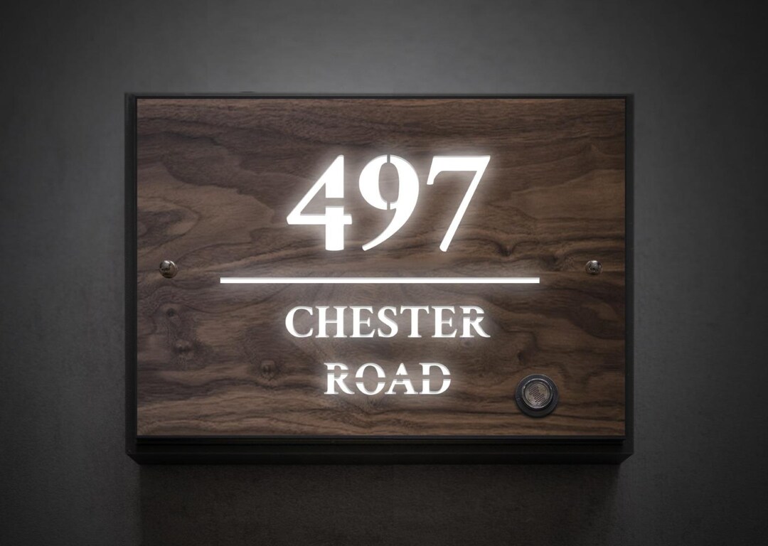 LED Wooden House Number Sign – Illuminated Oak, Cherry, or Walnut ...
