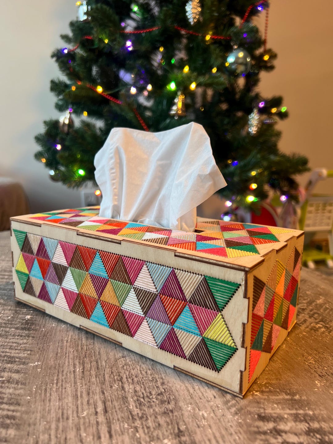 Hand-embroidered Wooden Tissue Box Cover – Custom Geometric Design ...
