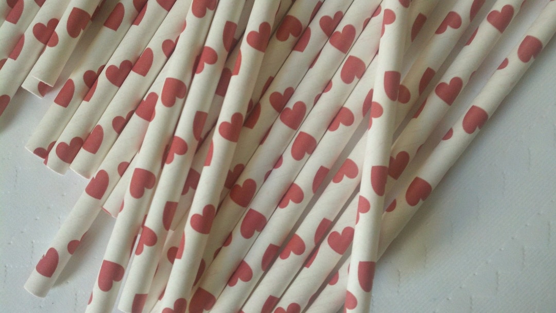 Paper Straws With Hearts - Set of 25 - Valentine's Day, Engagement ...