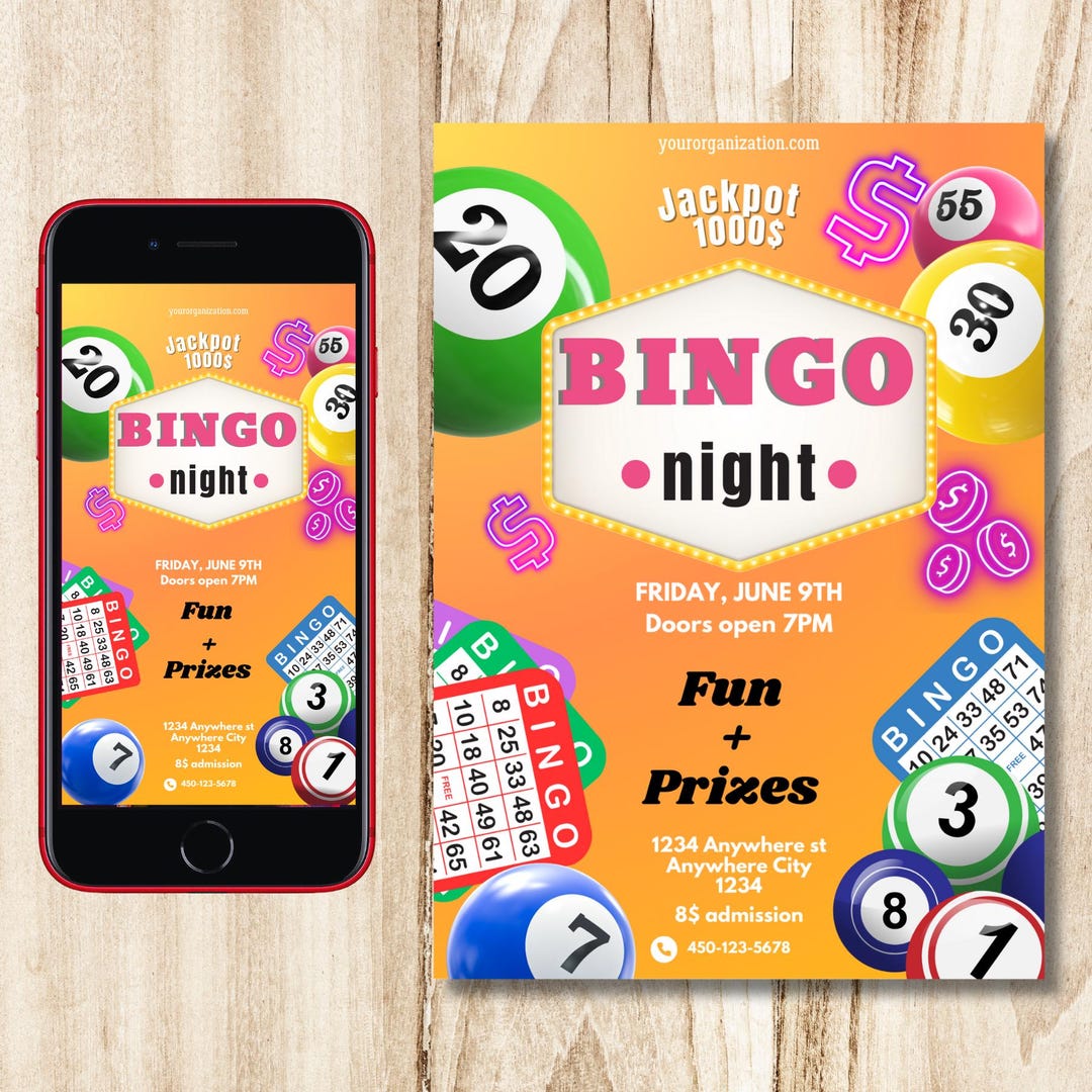 Bingo Flyer Partyinvitation, Editable Bingo Night Invitation, Fun Bingo ...
