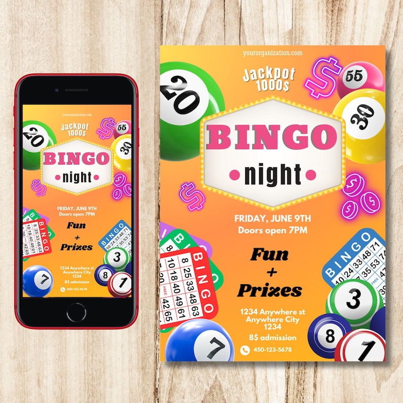 Bingo Flyer Partyinvitation, Editable Bingo Night Invitation, Fun Bingo ...