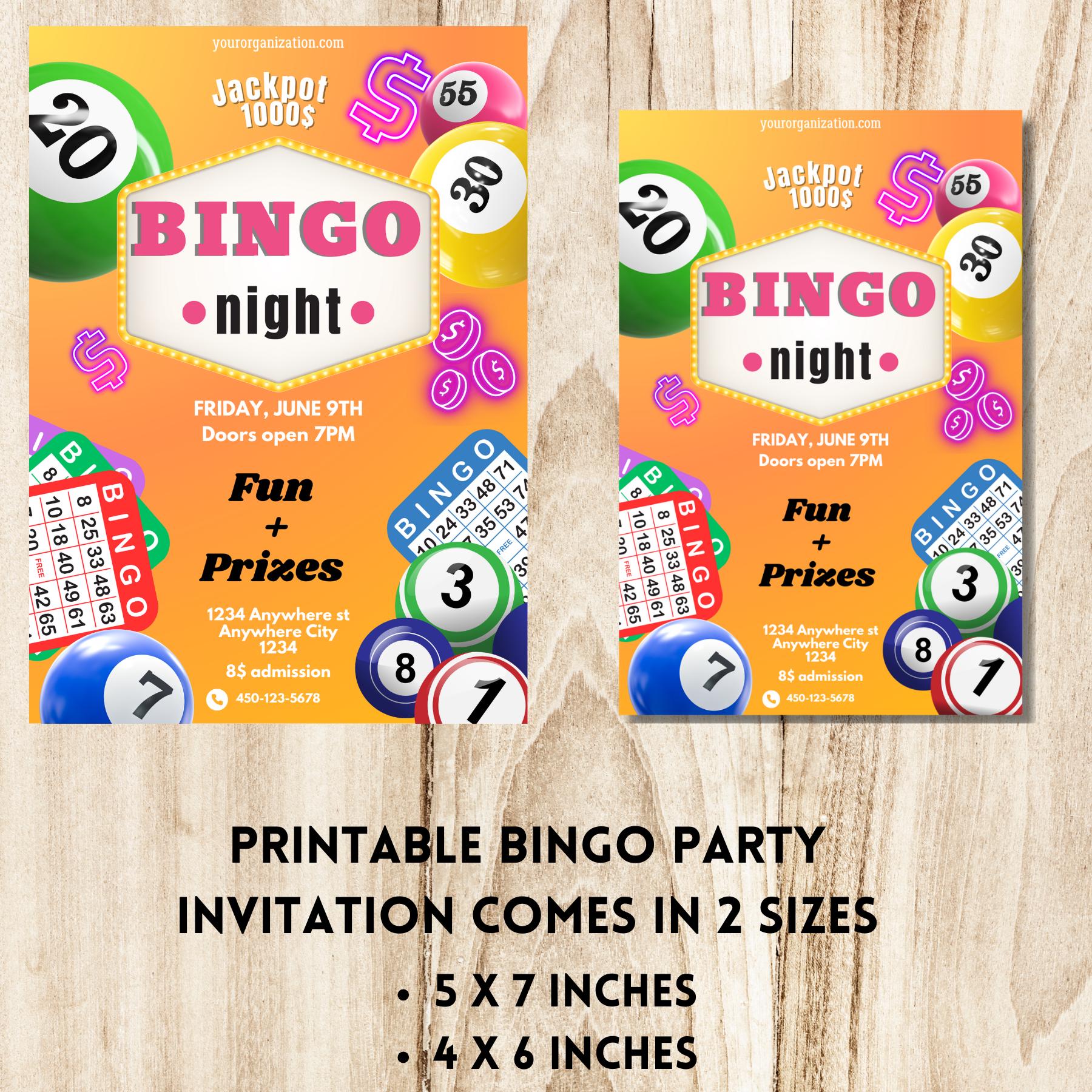Bingo Flyer Partyinvitation, Editable Bingo Night Invitation, Fun Bingo ...