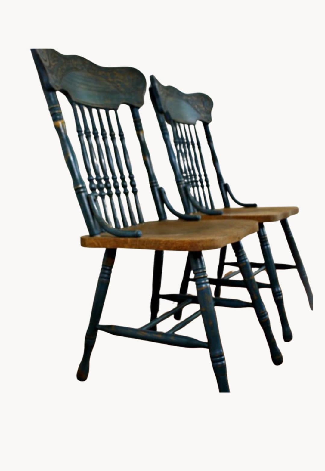 Shabby Chic Farm Chair Four Antique Forest Green and Wood Custom Chairs ...