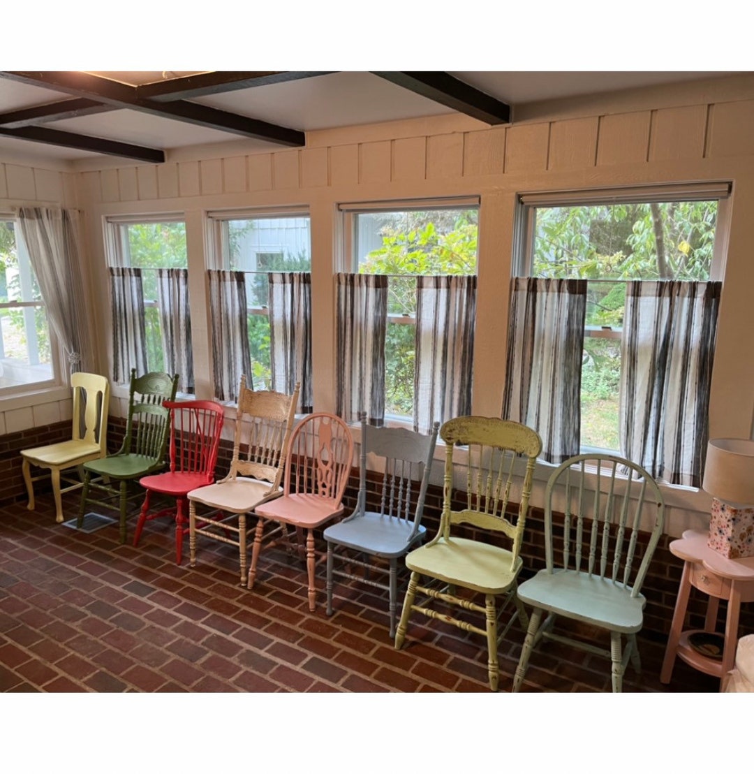 Shabby Chic Farm Chairs: Set of 8 Mixed Colors, Cottagecore Dining - Etsy