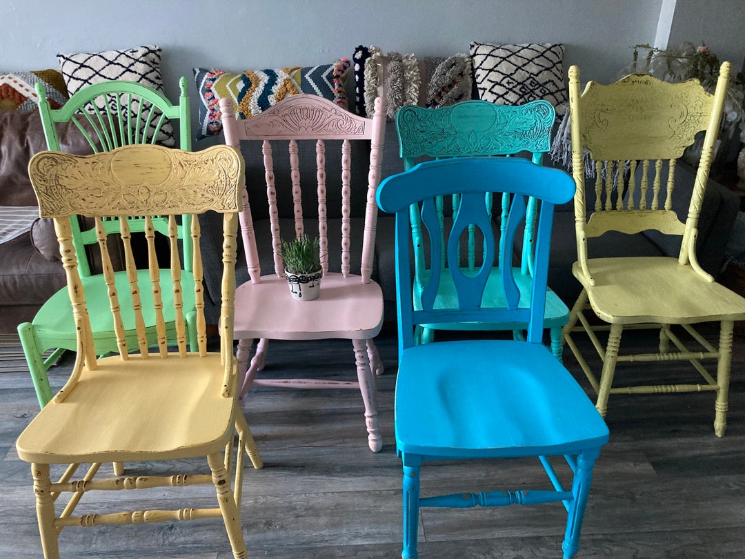 Custom Painted Kitchen Chairs Set of Six - Etsy