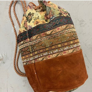 Vintage Tapestry Drawstring Express Traveling Bohemian Distressed Hobo ...