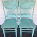 Vintage Wood Rustic Dining Chairs Set 2 Turquoise Color Cottage Dining ...