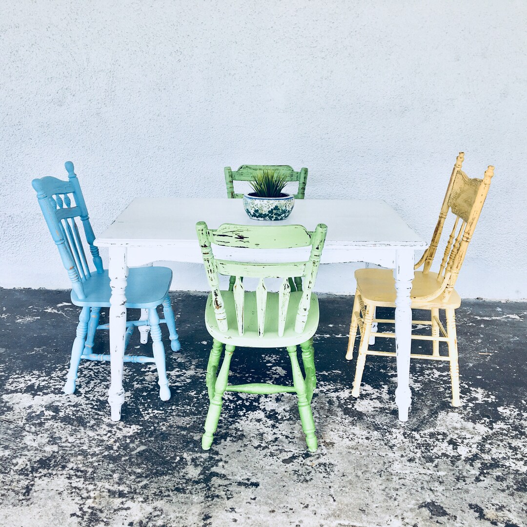 Vintage Wood Rustic Table Set of 4 Green and Distressed and Painted ...