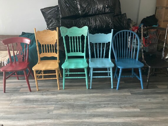 Painted chairs dining chairs kitchen chairs farmhouse chairs wood chairs refinished chairs six chairs mis match chairs