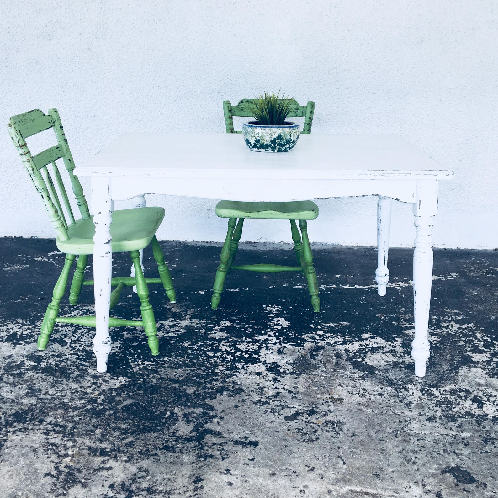 Vintage Wood Rustic Table Set of 4 Green and Distressed and - Etsy