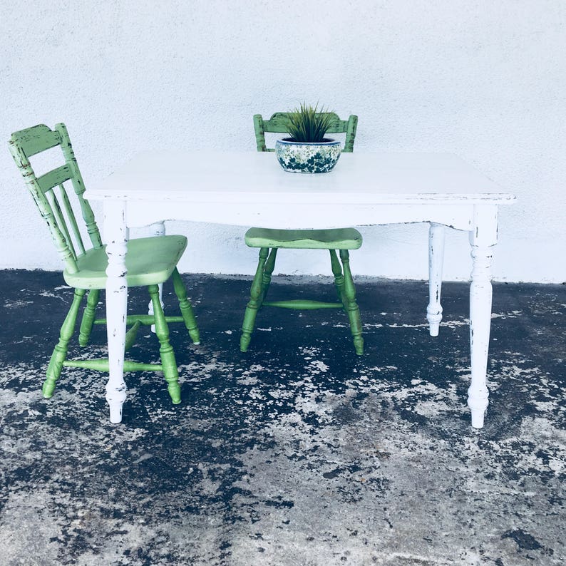 Vintage Wood Rustic Table Set of 4 Green and Distressed and - Etsy