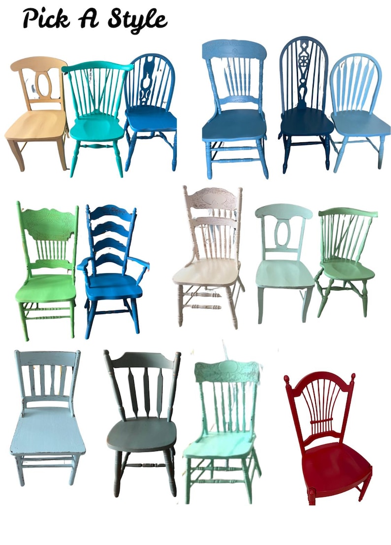 Painted Mis Match Chairs Pick A Style Pick A Color Set of 6 - Etsy