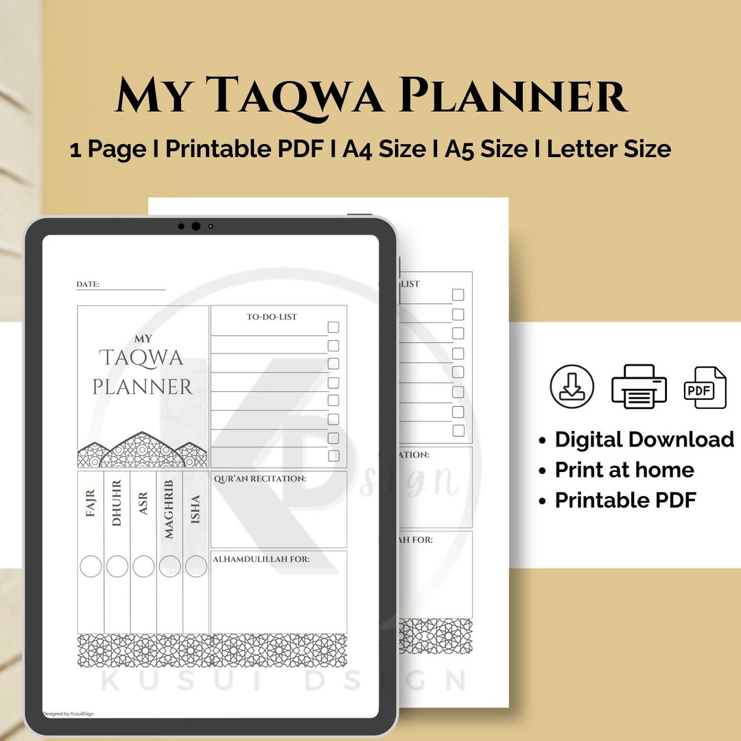 Muslim Daily Planner Printable Islamic Taqwa PDF Faith-based Goal ...