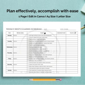 Editable Hotel Room Deep Cleaning Checklist, Weekly Housekeeping ...