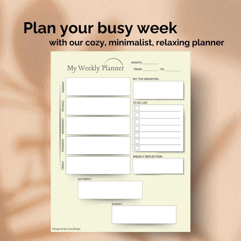 Minimalist Weekly Planner PDF, Monthly Weekly Planner, A4, A5, Letter ...